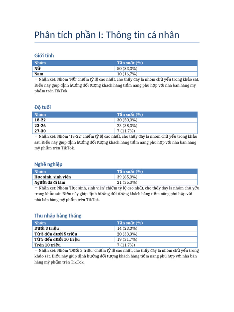 PhanTich PhanI ThongTinCaNhan SPSS | PDF
