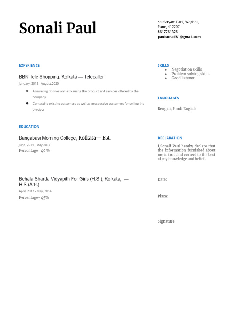 Sonali Resume | PDF