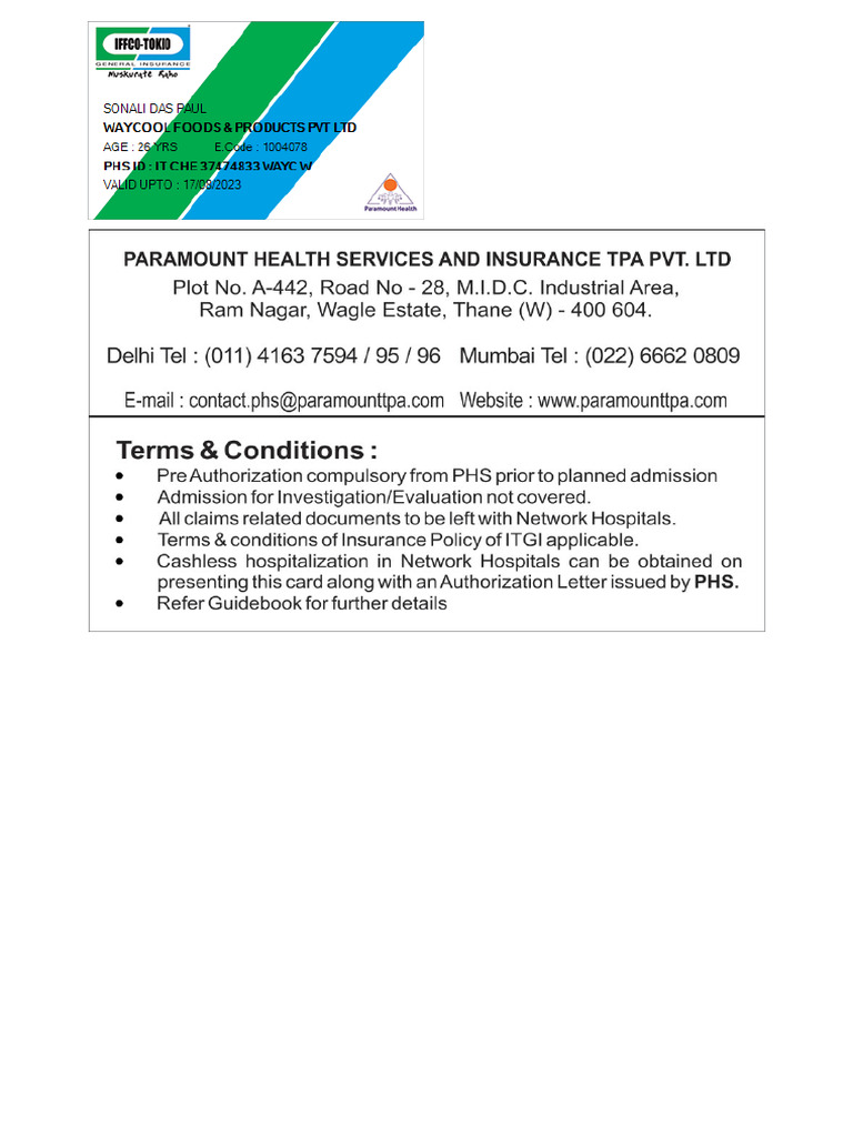 Sonali Das Paul Health Insurance Card | PDF