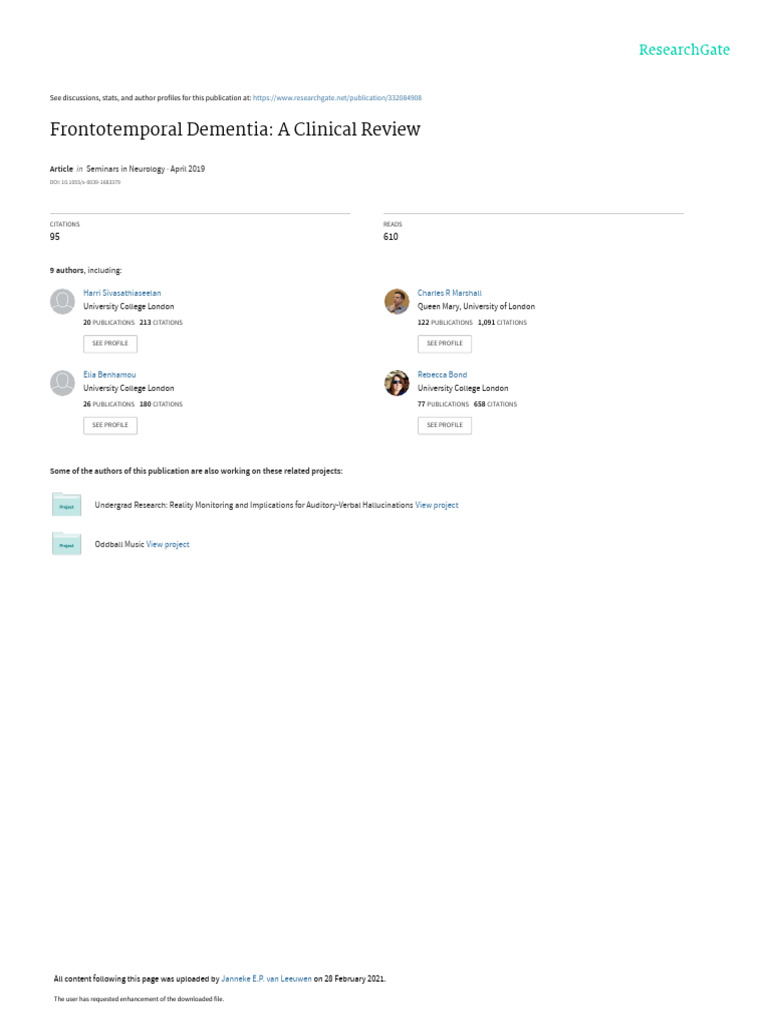 Frontotemporal - Dementia - A - Clinical - Review FTD Ppa | PDF | Neuroscience