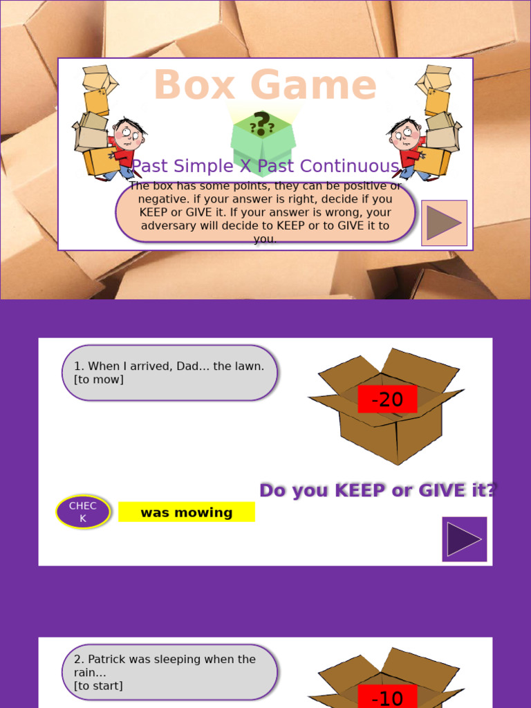 Box Game Past Simple X Past Continuous Fun Activities Games Games ...