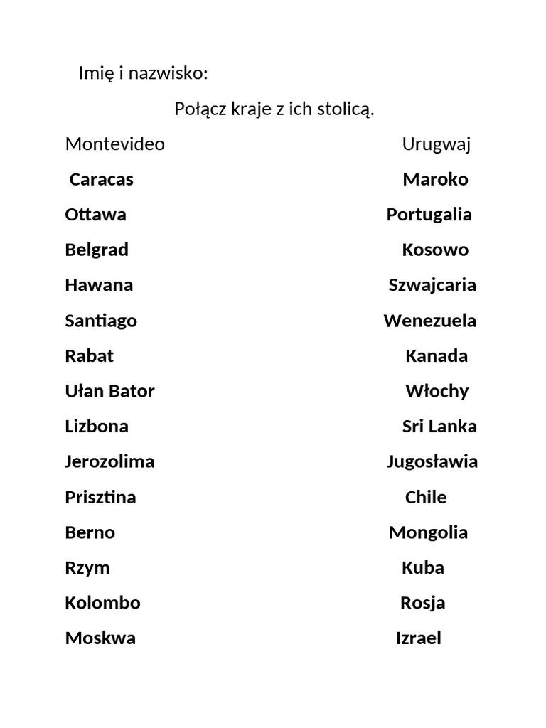 Sprawdzian (Kraje I Stolice) | PDF