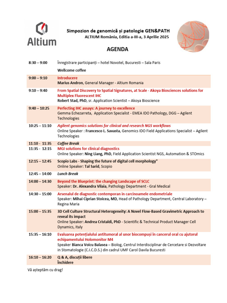 Agenda Simpozion Gen & Path Altium 2025 | PDF