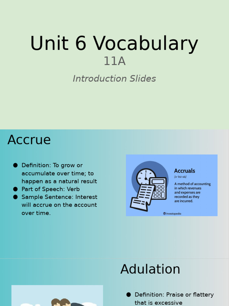 Copy of Vocabulary Unit 6 Words & Definitions | PDF | Part Of Speech | Adjective