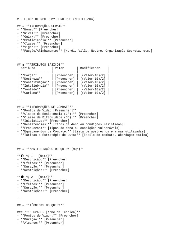 Ficha NPC Modificada | PDF