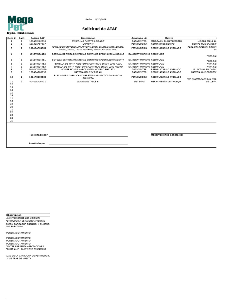 Formato de Solicitud Ataf Sistemas Final | PDF