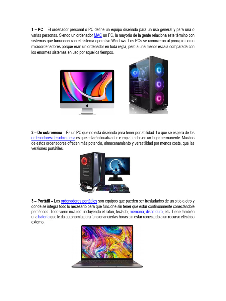 Tipos de Ordenadores | PDF | Ordenador portátil | Almacenamiento de ...