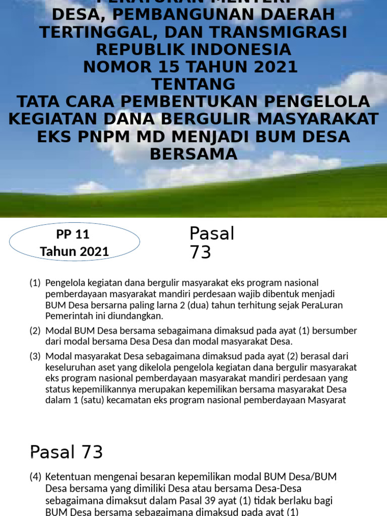Permendes 15 Tahun 2021, Tranfornasi UPK | PDF
