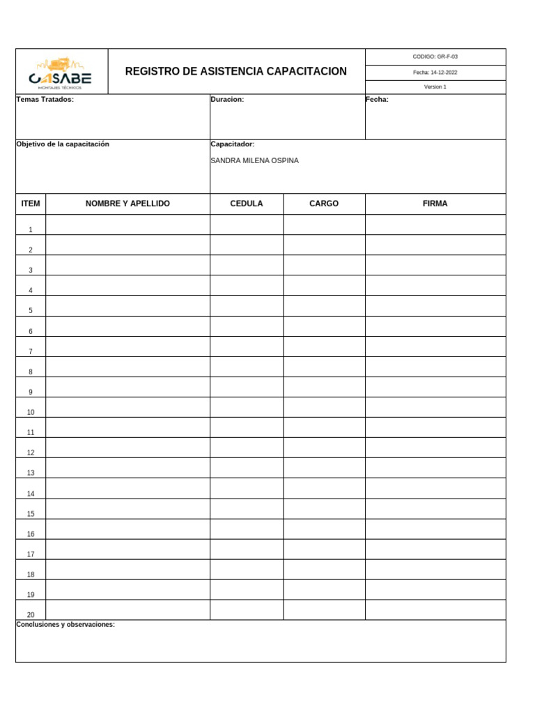 Gr-f-03 Registro Asistencia Capacitaci N | PDF