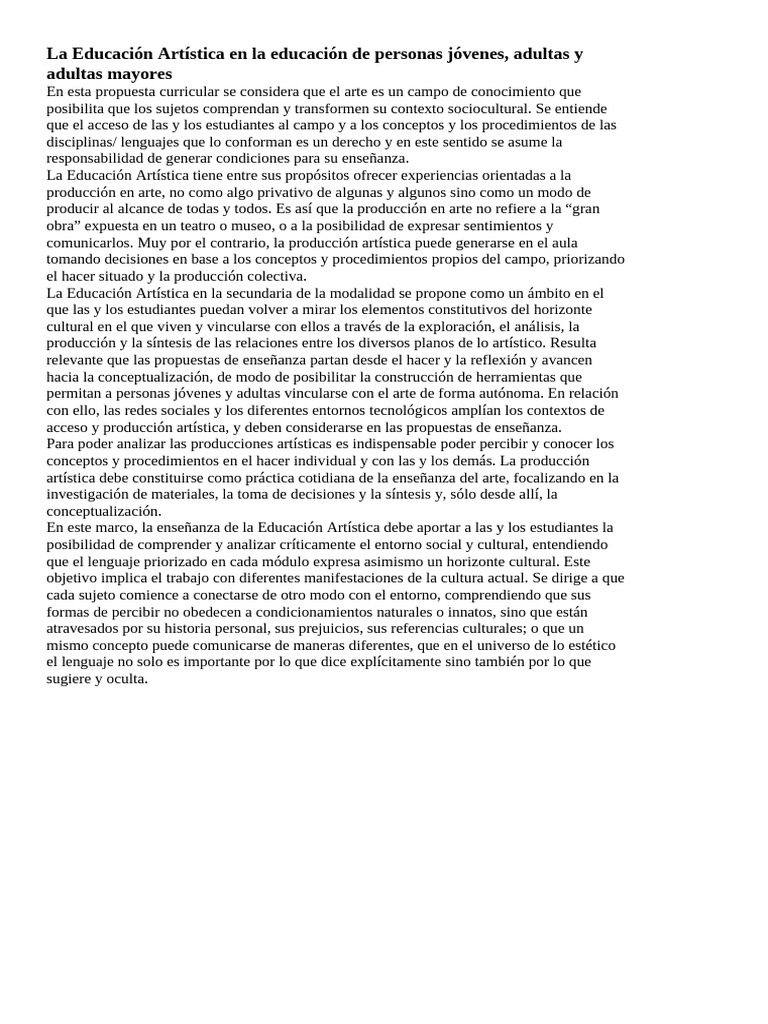 Educación Artística para Adultos y Jóvenes | PDF | Educación en artes ...