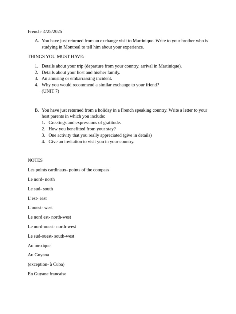 Letter Writing Tips for French Exchanges | PDF