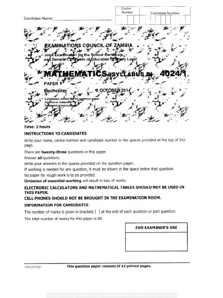 2014 Mathematics Paper 1 Past Paper | PDF