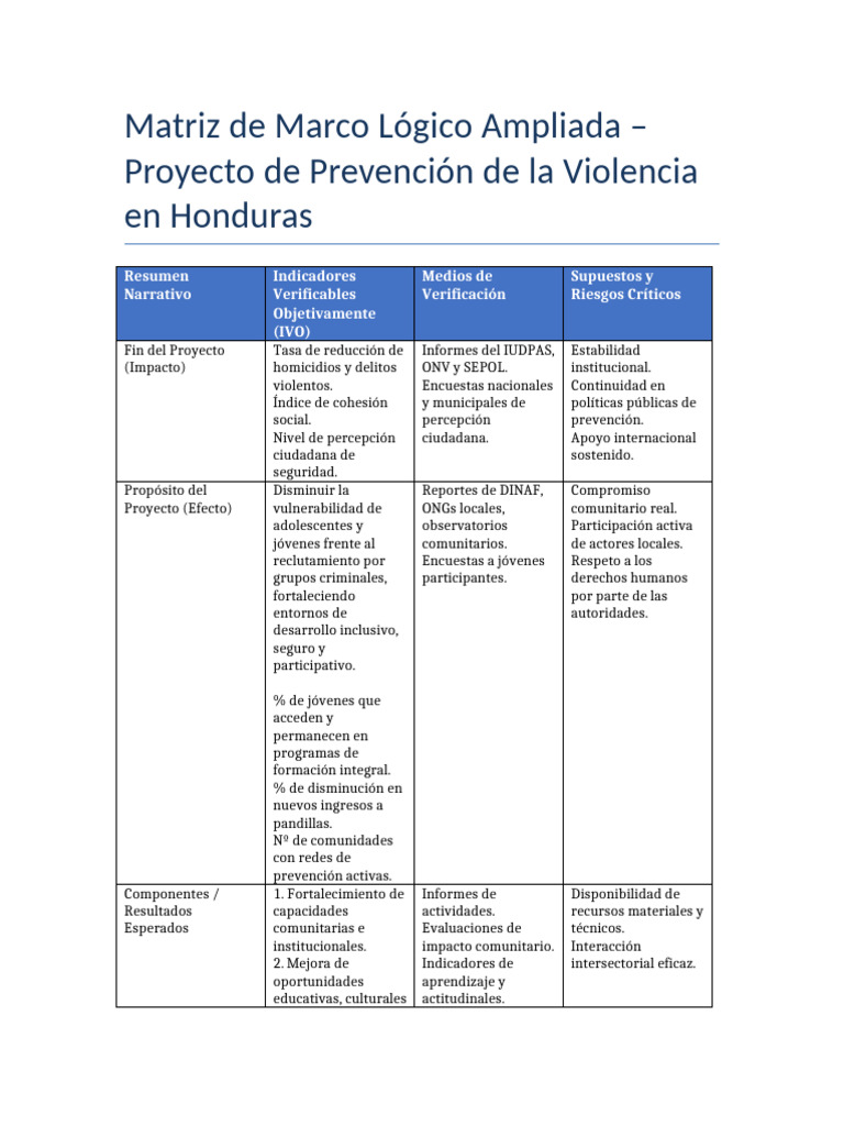 Matriz Marco Logico OK1 | PDF