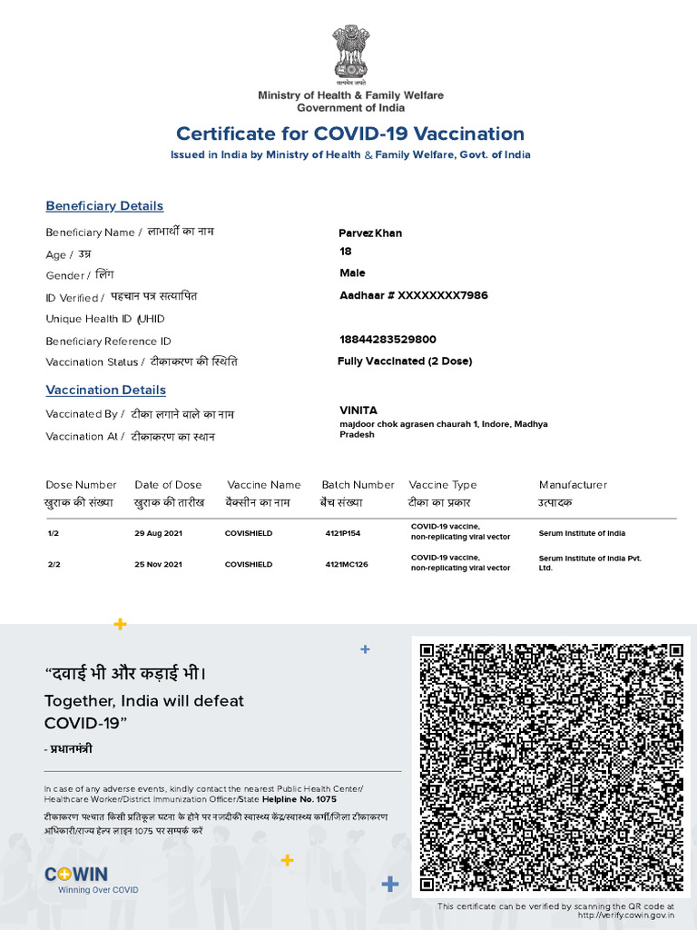 COVID-19 Vaccination Certificate India | PDF