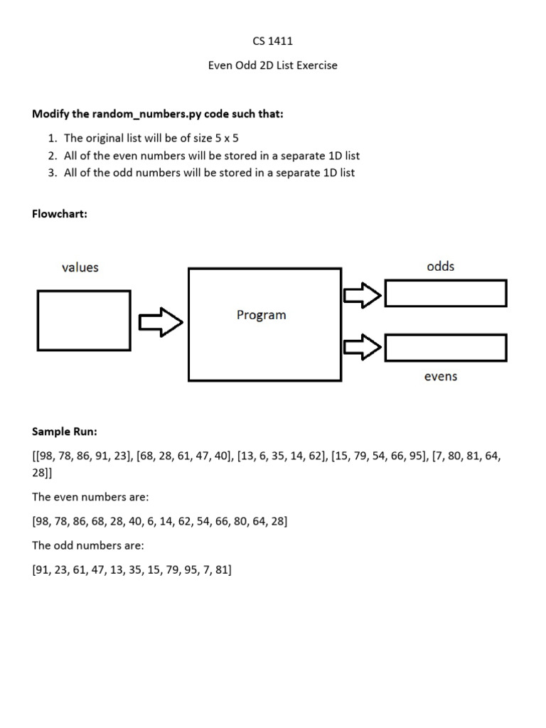 Even Odd 2D List Exercise | PDF