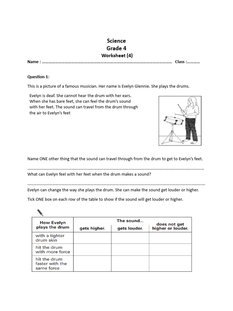 Grade 4 Science Sound Worksheet | PDF