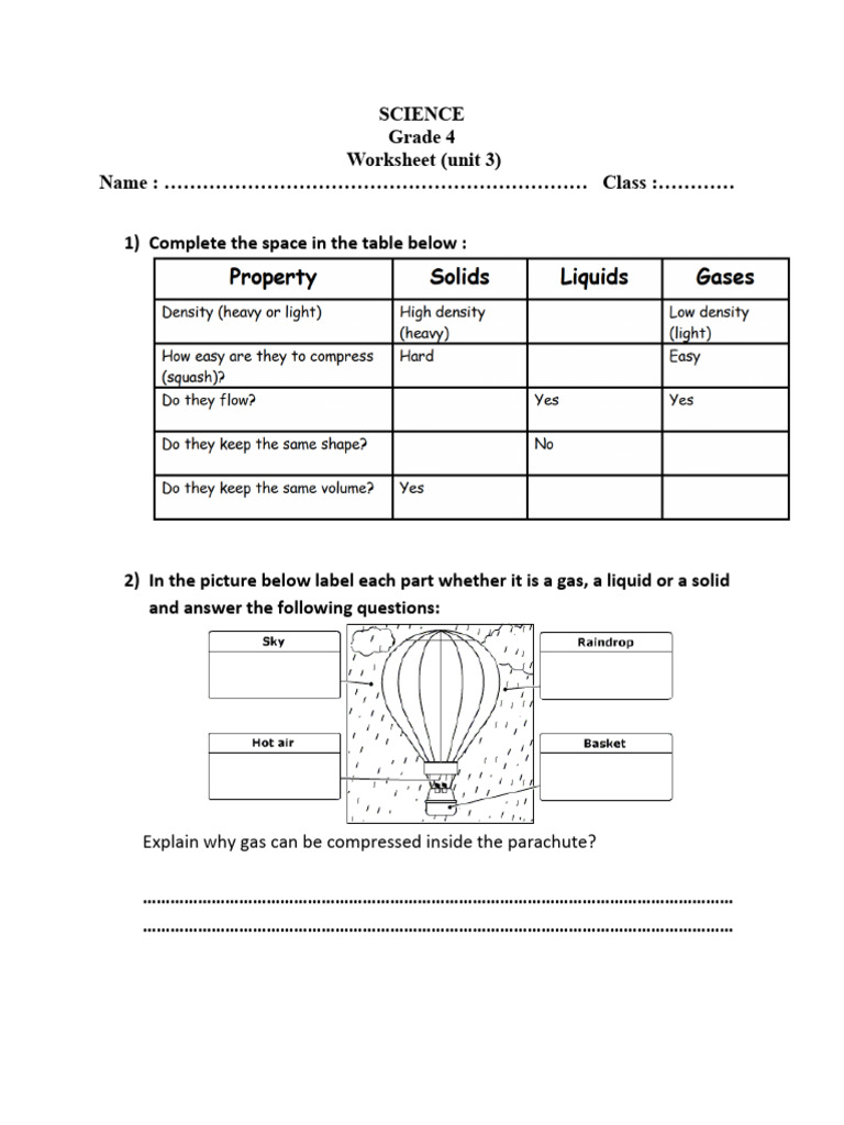 Grade 4 Science States of Matter Worksheet | PDF