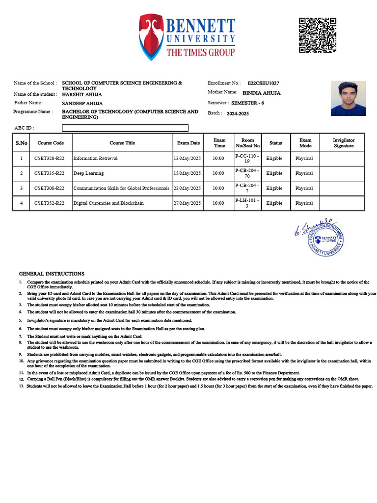 Hallticket - HARSHIT AHUJA | PDF