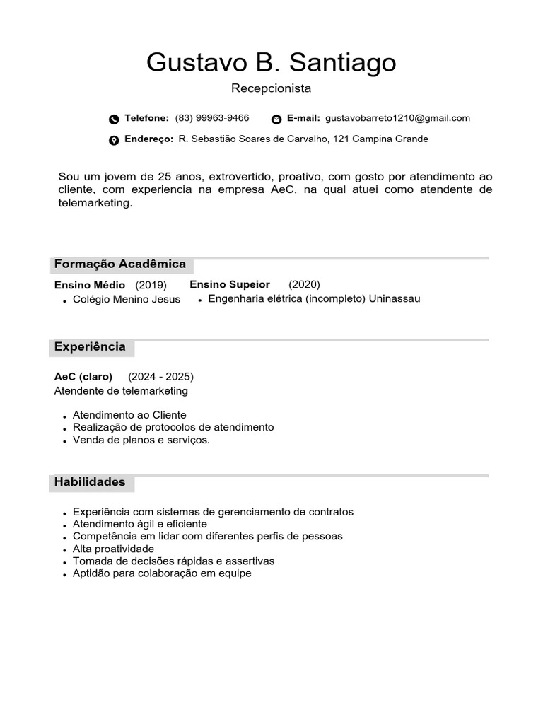 Currículo Gustavo | PDF