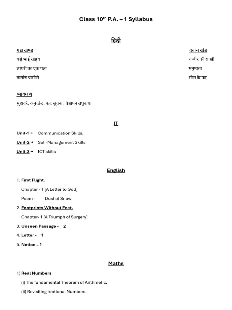 Class 10th Syllabus | PDF