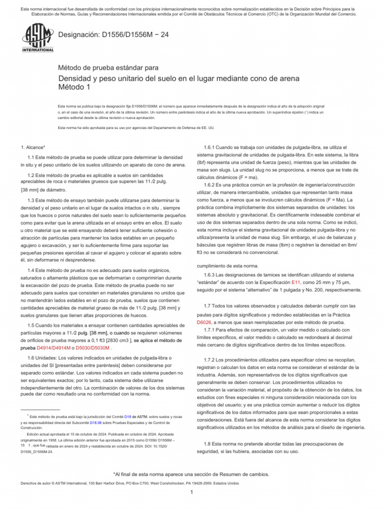 ASTM D1556_D1556M-24 | PDF | Densidad | Agua