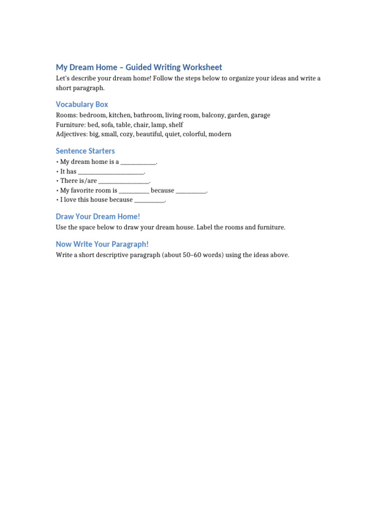 Dream Home Writing Worksheet | PDF