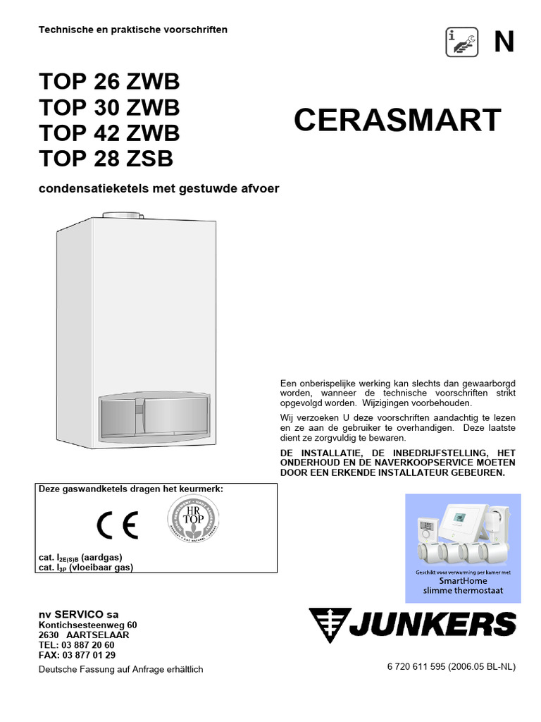Installatie Junkers Cerasmart Top 26 30 42 ZWB 28 ZSB | PDF
