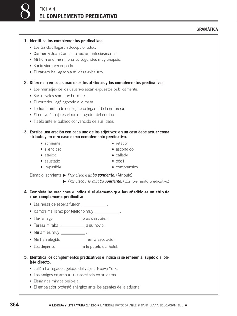 2º ESO. Complemento Predicativo. Avanza | PDF | Lingüística | Sintaxis
