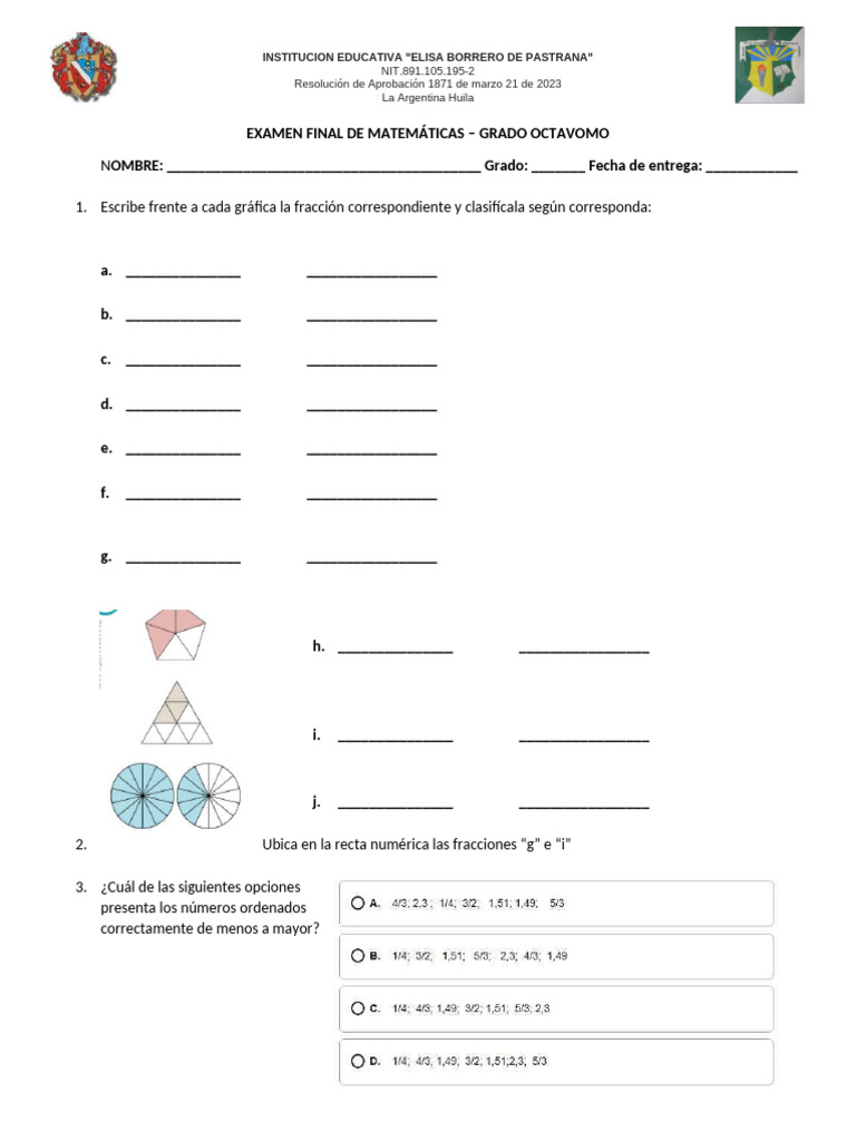 Examen Final Matemáticas Octavo Grado | PDF | Aritmética | Matemáticas