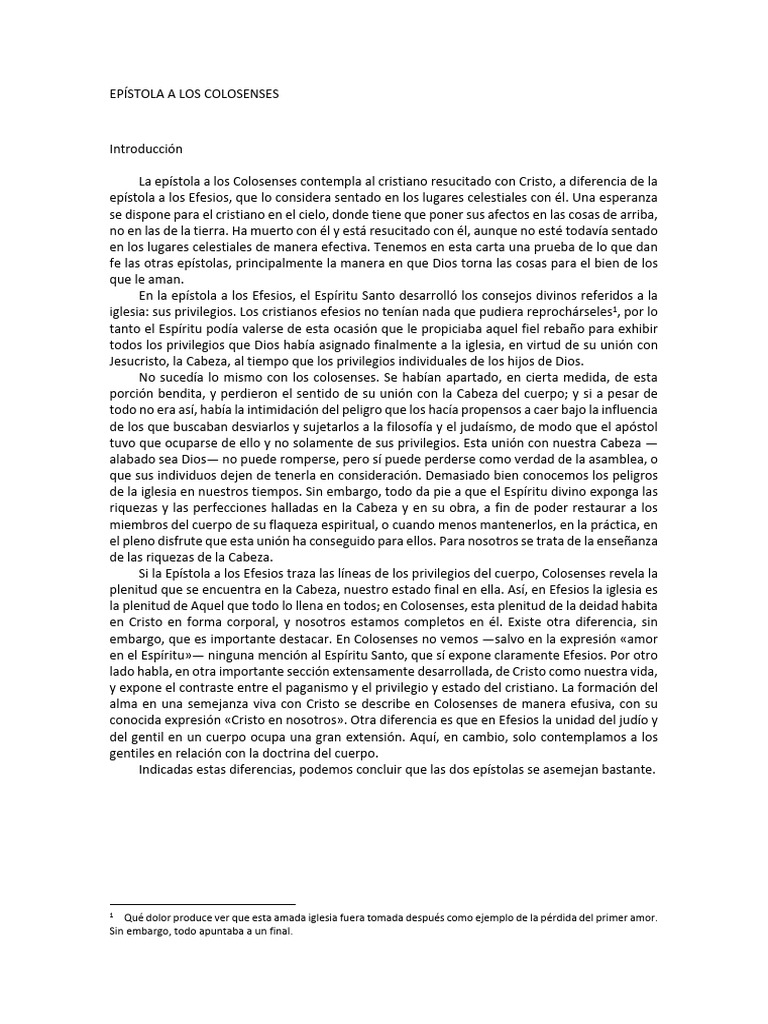 Sinopsis de Colosenses A Apocal - John Nelson Darby | PDF | Cristo (título) | Epístola a los efesios