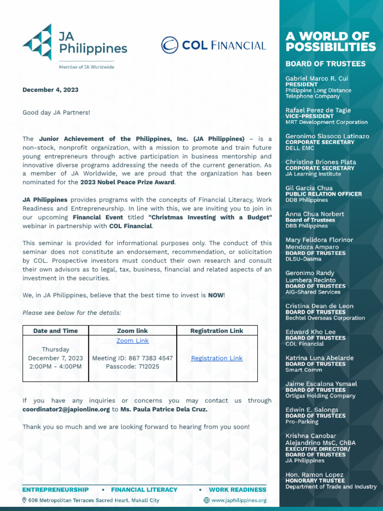 (Invitation Letter) COL Financial Event | PDF