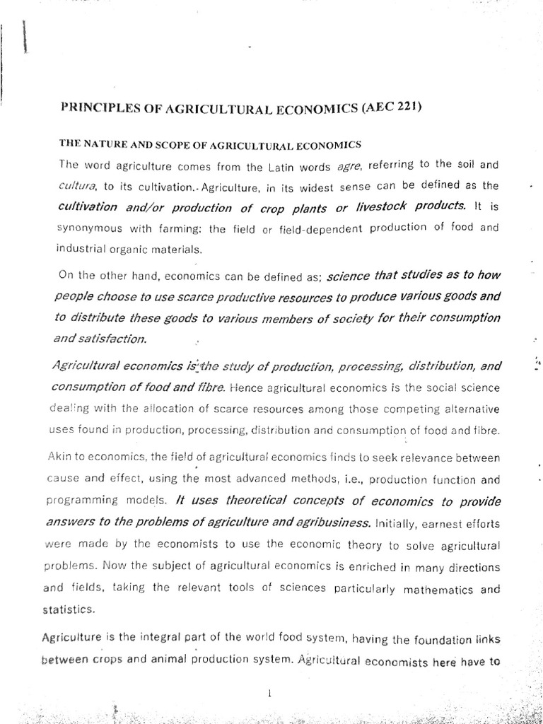 AEC 221 Principle of Agric Eco First Path | PDF