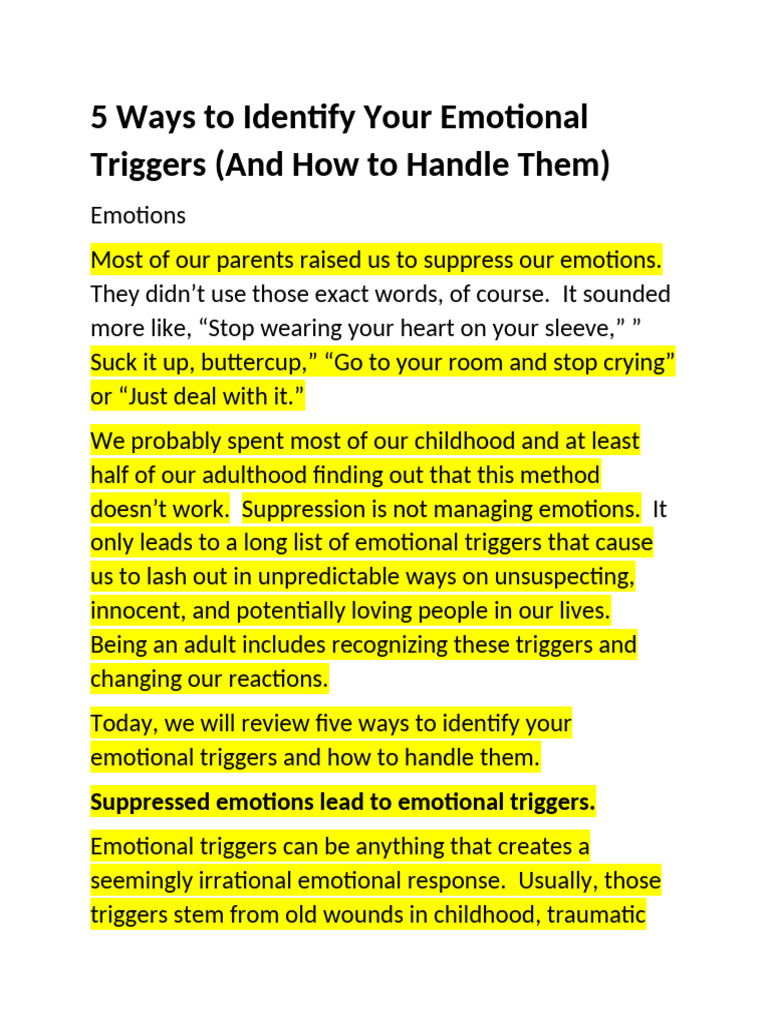 Identify and Manage Emotional Triggers | PDF | Emotions | Feeling