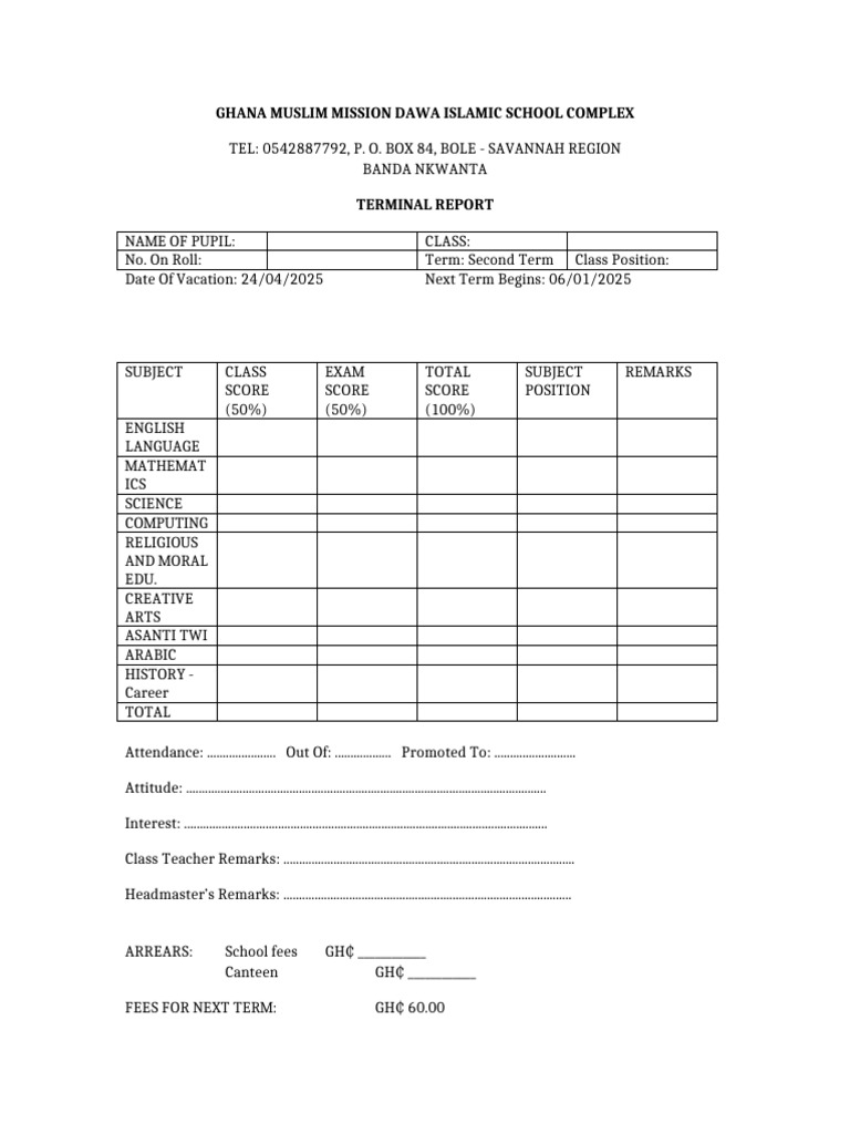 Terminal Report Template | PDF