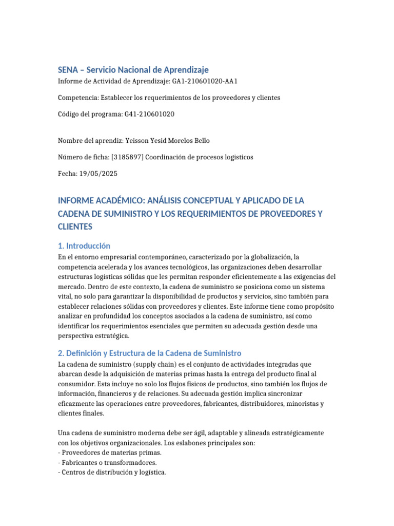 Informe_Cadena_de_Suministro_yeisson(2) | PDF | Cadena de suministro | Logística