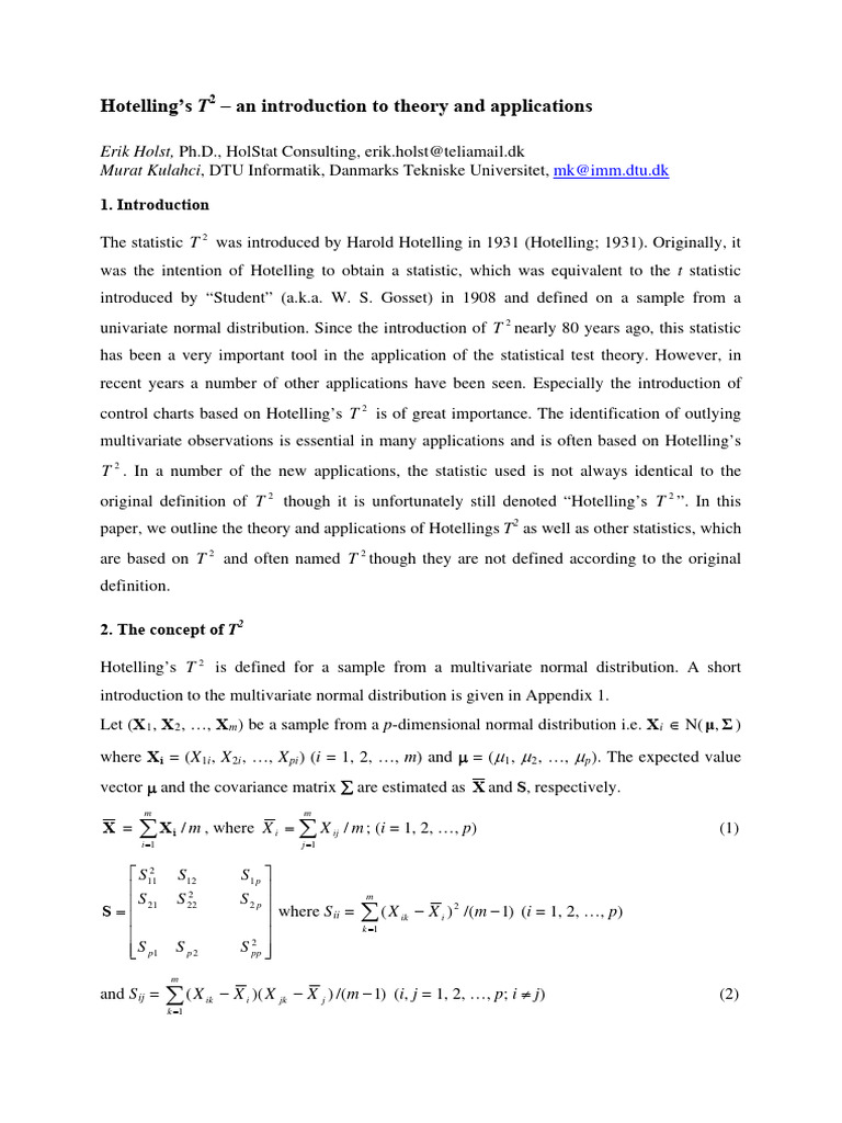 Hotelling S T2 An Introduction To Theory | PDF | Probability ...