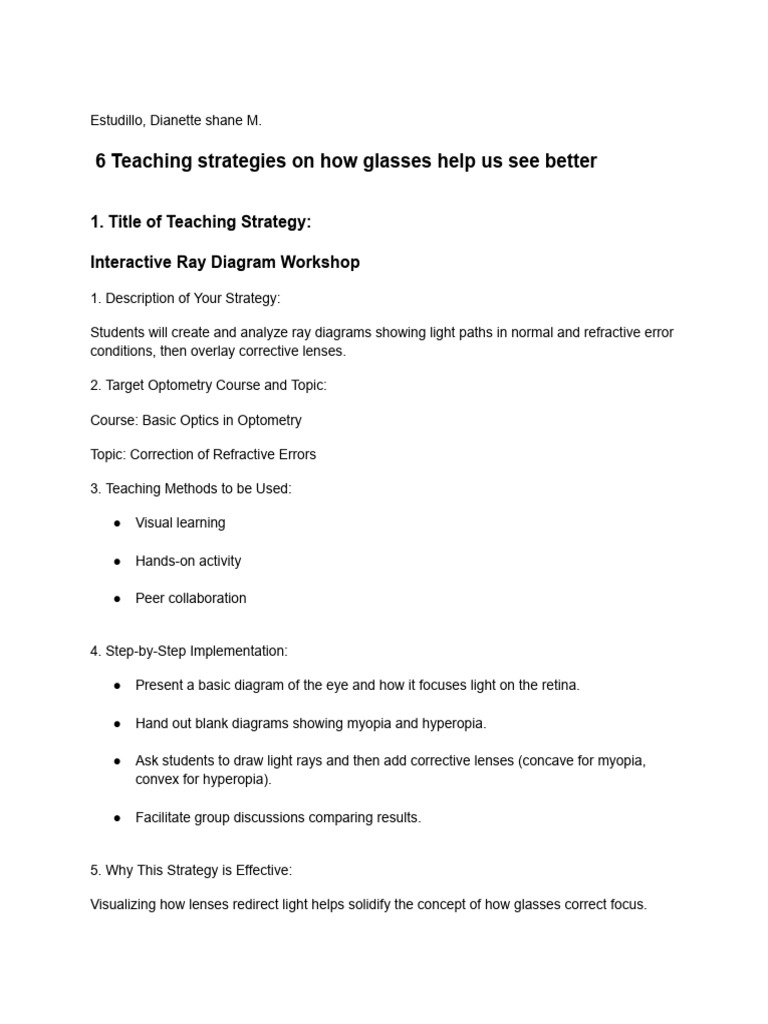 6 teaching strategy | PDF | Optics | Glasses