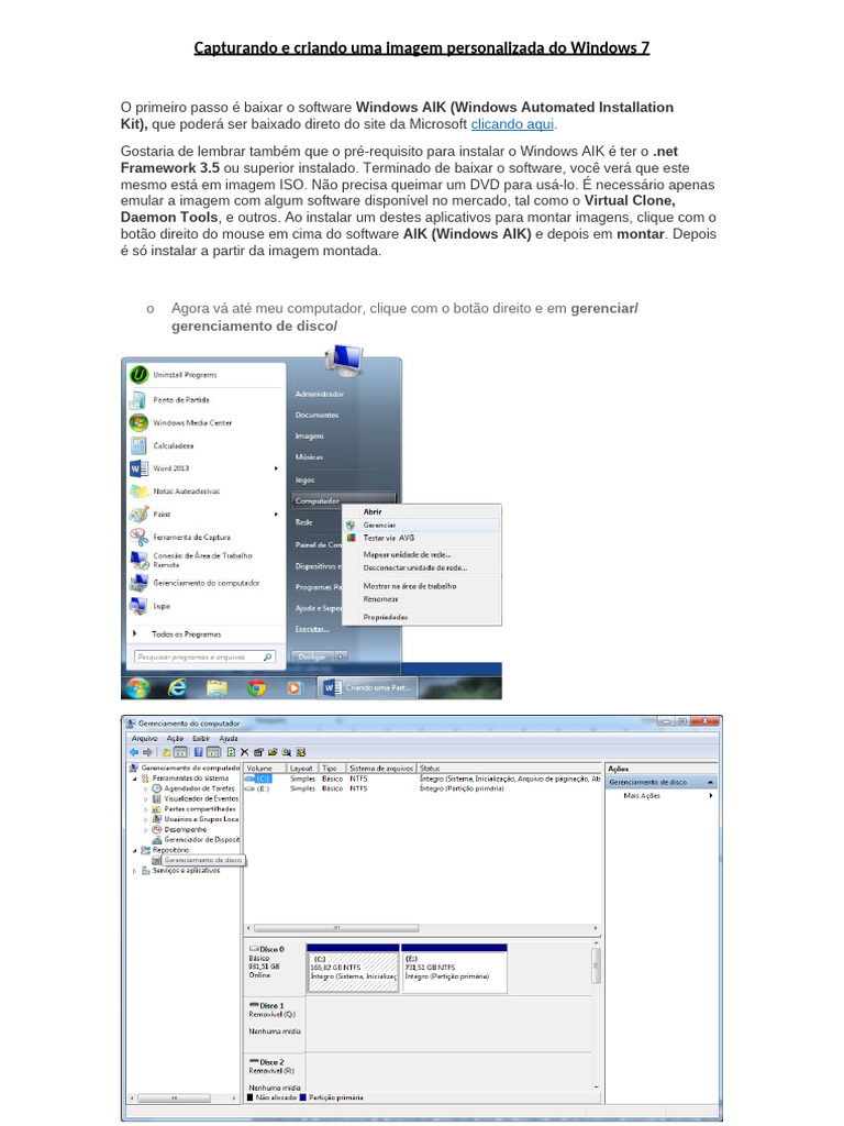 (TUTORIAL) Capturando e Criando Uma Imagem Personalizada Do Windows 7 Com WindowsRE+Imagex | PDF ...