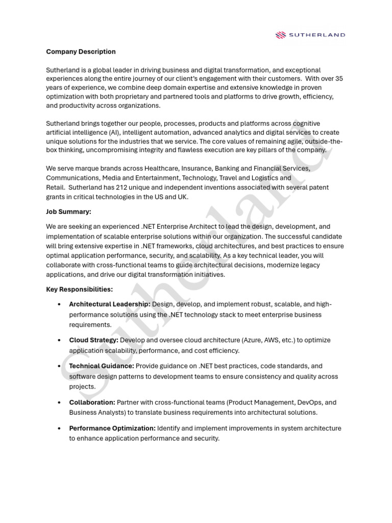 Enterprise Architect JD | PDF | Software Development | Microsoft Azure