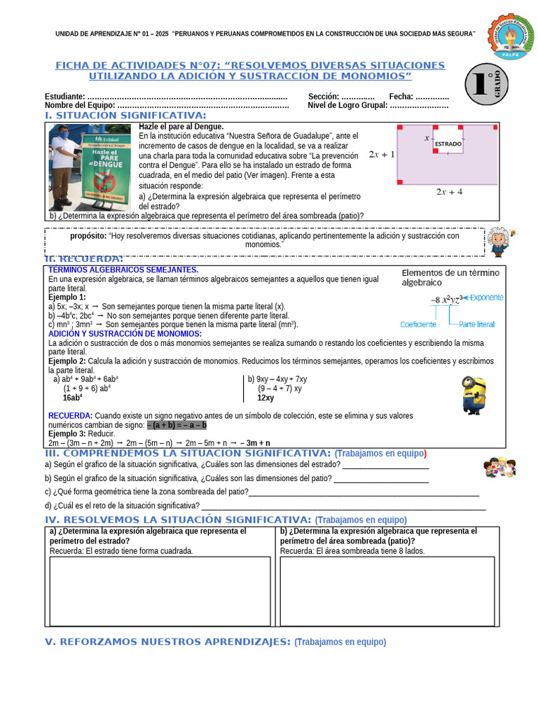 Ficha 7-1ero-Ua1-2025 | PDF | Sustracción | Matemáticas