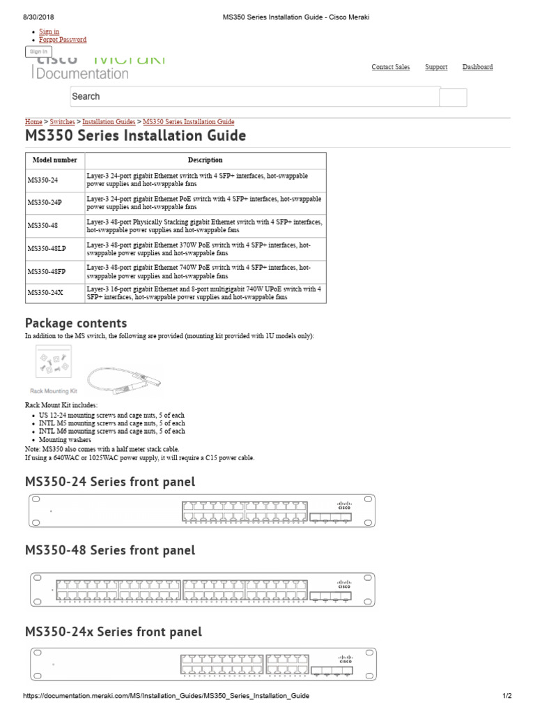 MS350 Series Installation Guide - Cisco Meraki | PDF | Network Switch | Physical Layer Protocols