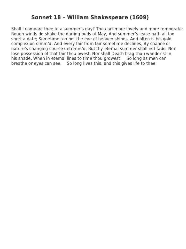 Shakespeare Sonnet 18 | PDF