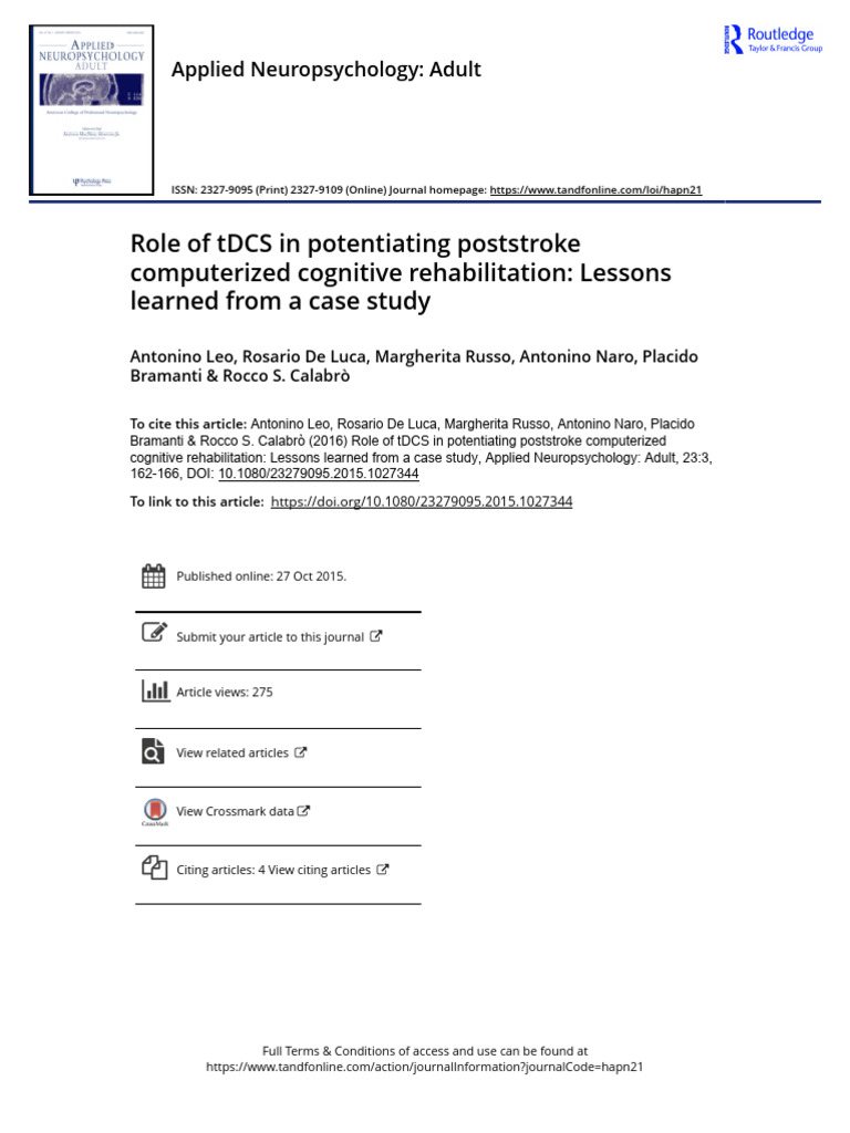Leo Et Al 2015 Role of TDCS in Potentiating Poststroke Computerized ...
