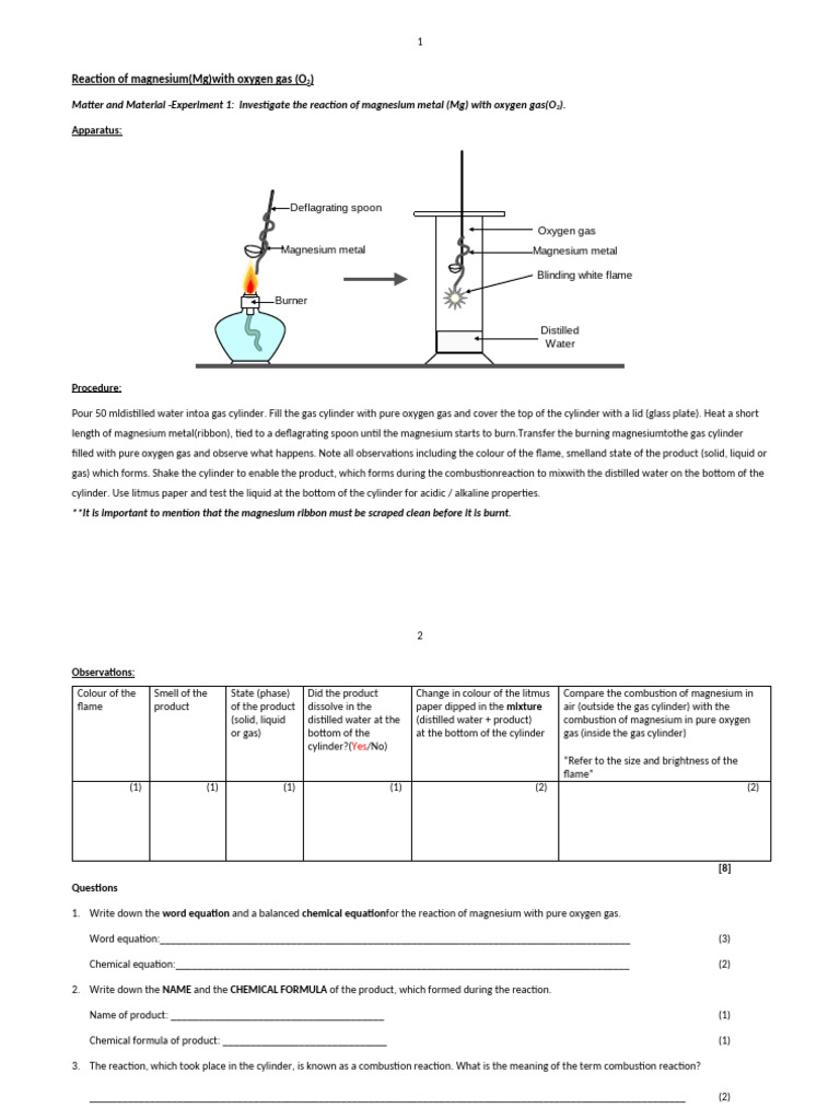 Grade 9 Term 2 Practical Worksheets 1430763755 | PDF | Combustion ...