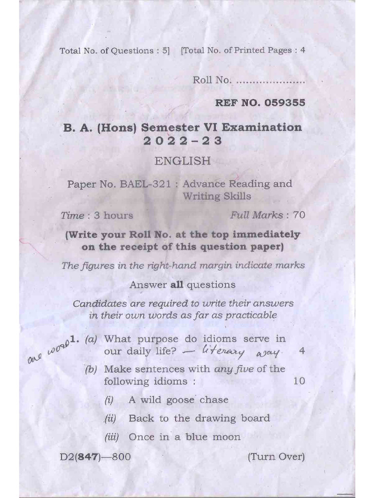 B.A. Sem-VI BAEL-321 English | PDF