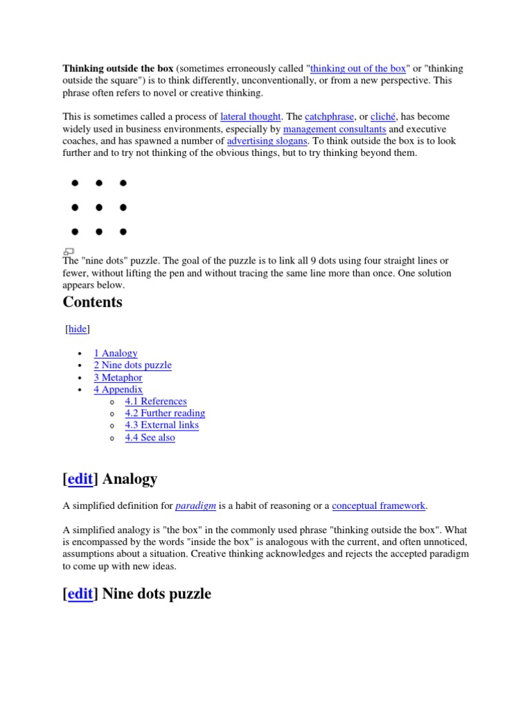 Thinking Outside The Box Pdf Cognition Cognitive Science