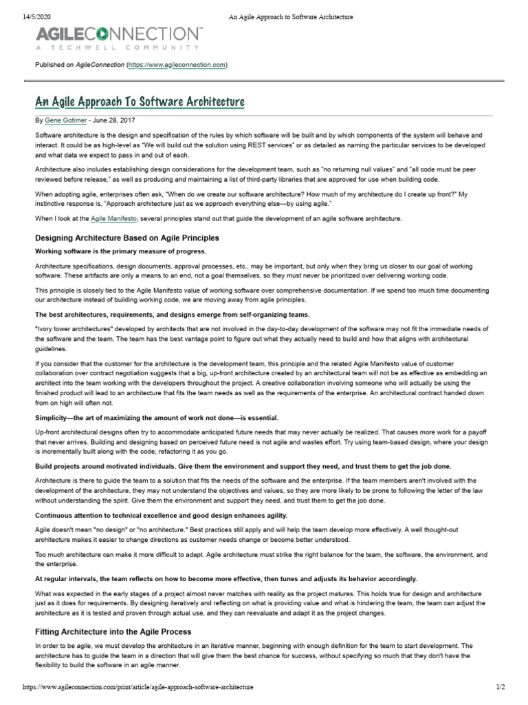 An Agile Approach To Software Architecture | PDF | Agile Software Development | Software ...
