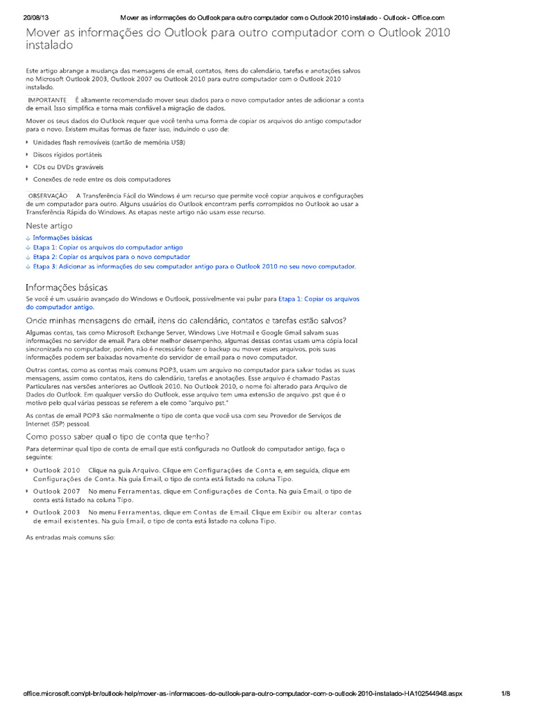 Transferir Outlook 2010 | PDF