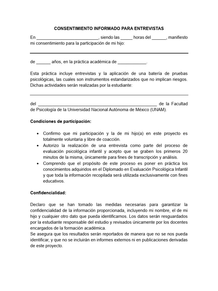 Consentimiento Informado para Entrevistas1 | PDF | Sicología | Evaluación