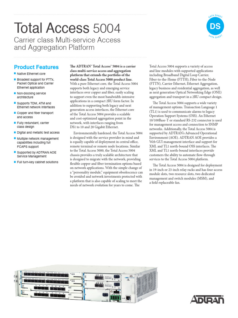 ADTRAN Total Access 5004 Platform Kit 41875416F1 Datasheet | PDF ...